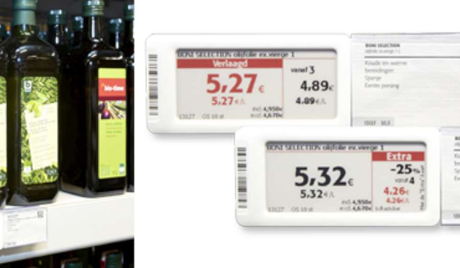 Colruyt test elektronisch prijsetiket met kleuren